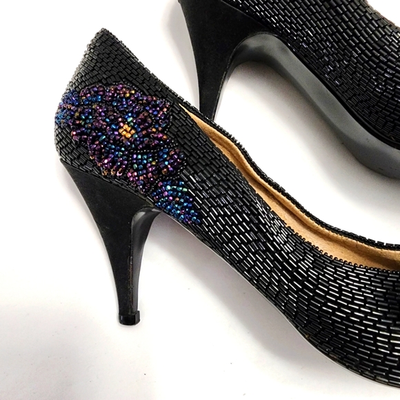J.Renee | Shoes | Vintage J Renee Black Beaded Floral Heels | Poshmark